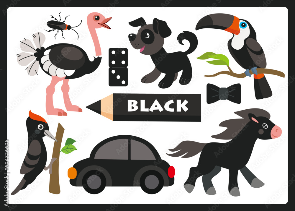 Vetor de Black color cartoon illustration for learning colors. Cute ...