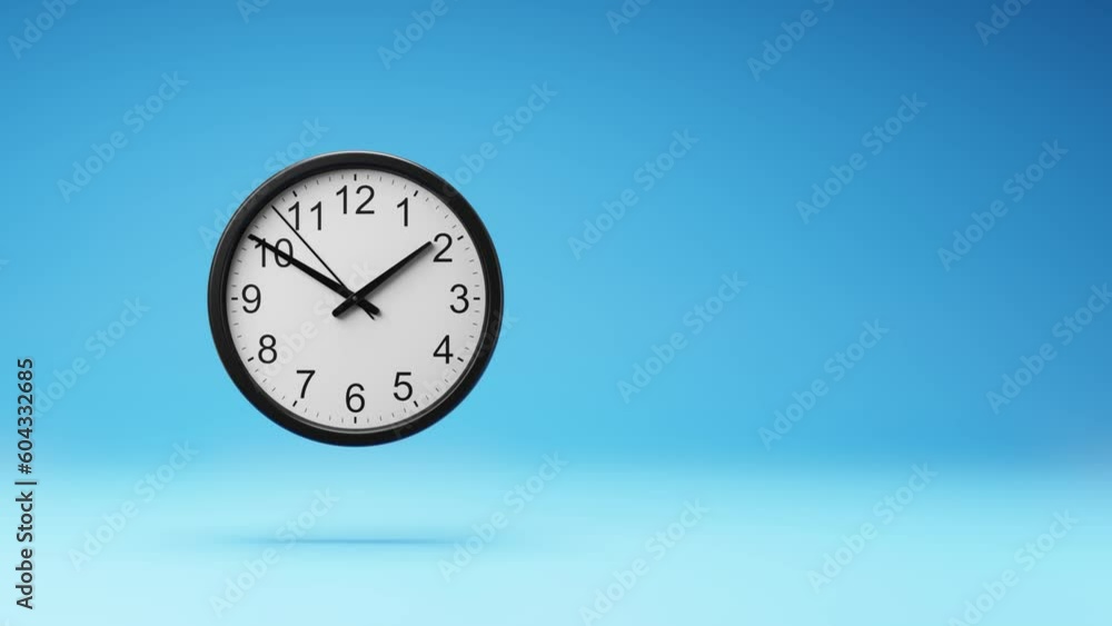 Black Analog Clock Spinning on a Studio Blue Background, Seamless Loop ...