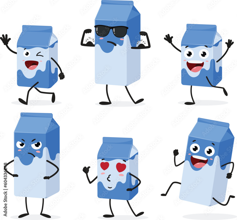 Milk box cute cartoon character set isolated on white background Stock ...