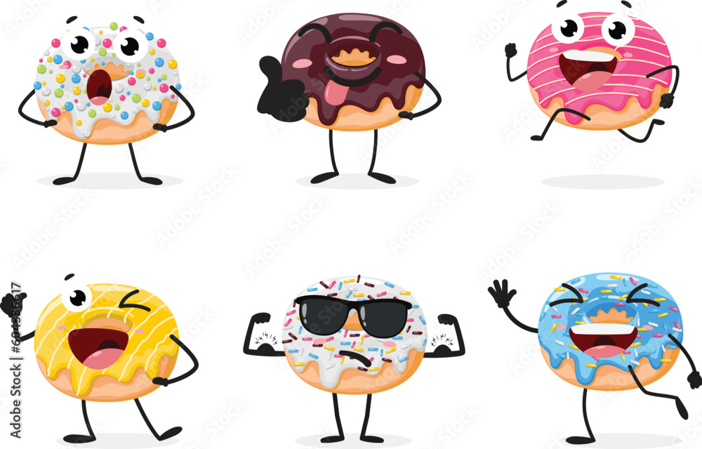 donuts cute cartoon character set isolated on white background Stock ...