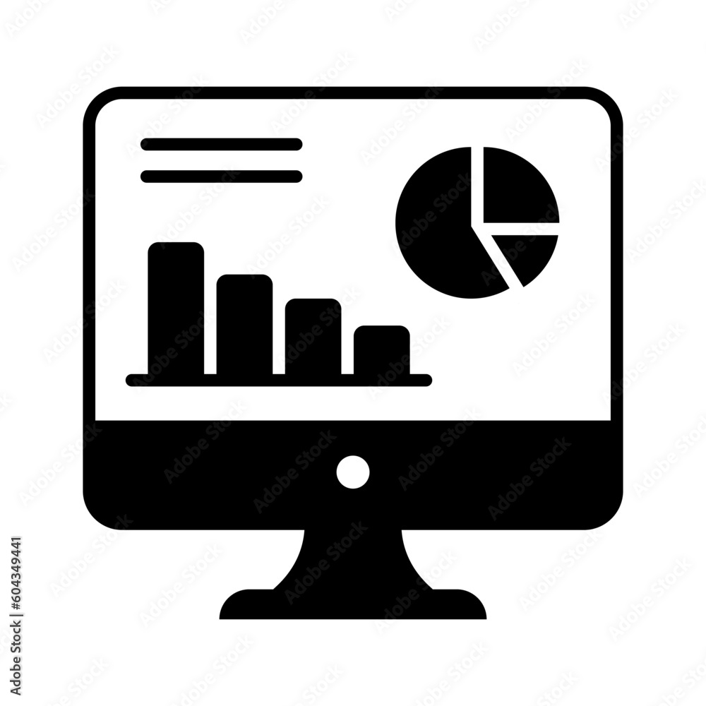 Bar Chart And Pie Chart On Monitor Display Denoting Vector Of Data 
