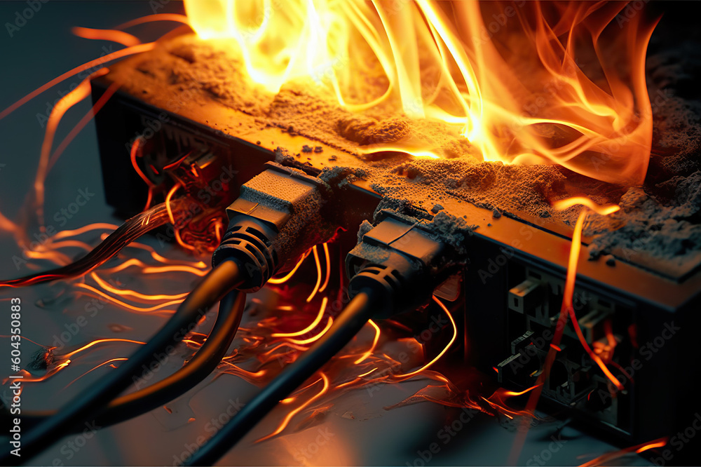 Intense Image of Burning Computer Power Cables, Representing Technology ...