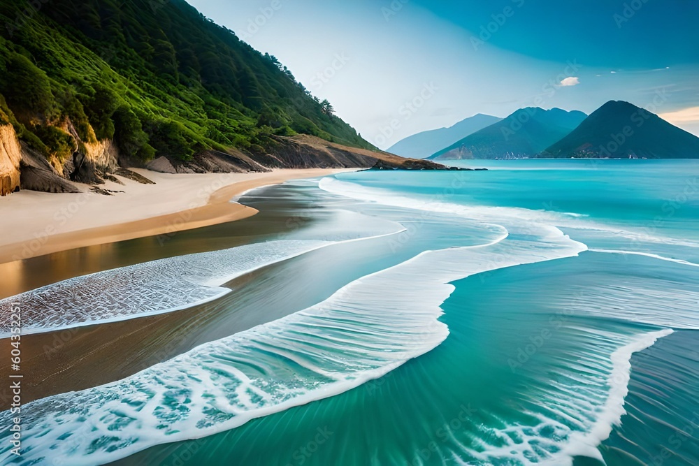 Ocean waves on the beach as a background. Beautiful natural summer ...