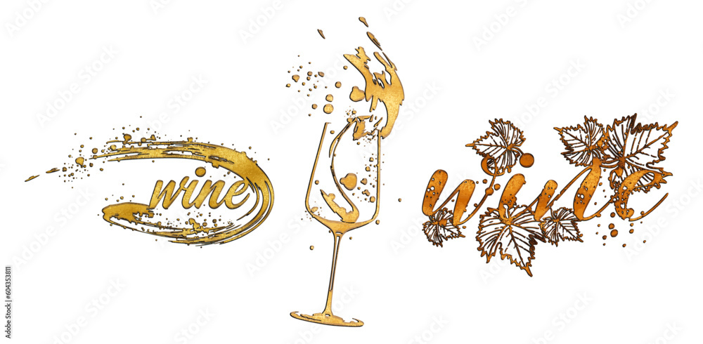 Wine Designs - Collection of wine glasses and bottles. Hand drawn ...