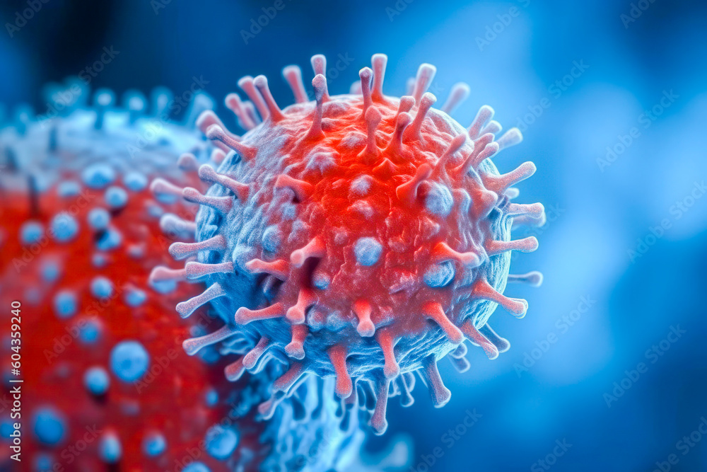 A close-up view of a coronavirus particle with its spherical shape and ...