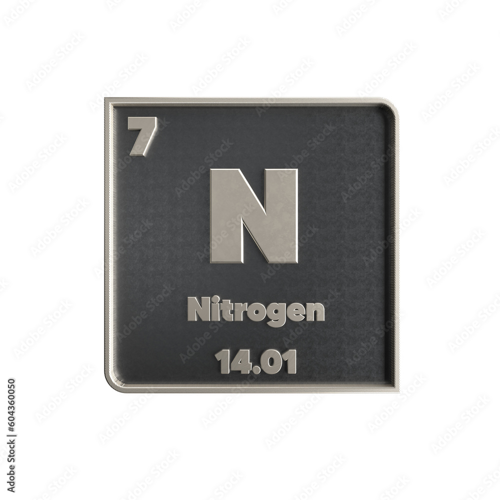 Plagát nitrogen chemical element black and metal icon with atomic mass ...