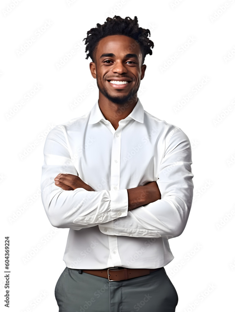 Portrait of a young smiling African American man looking at the camera ...