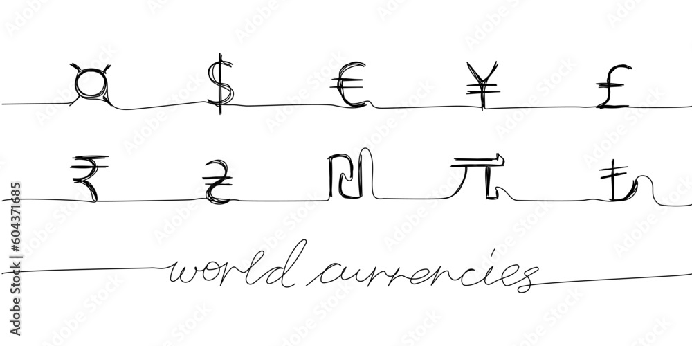Vecteur Stock Signs of world currencies, dollar, euro, hryvnia, yuan ...