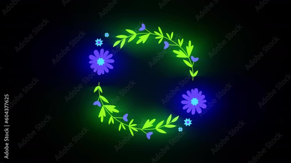 Moving rounded animation with glowing purple flowers and alpha channel ...
