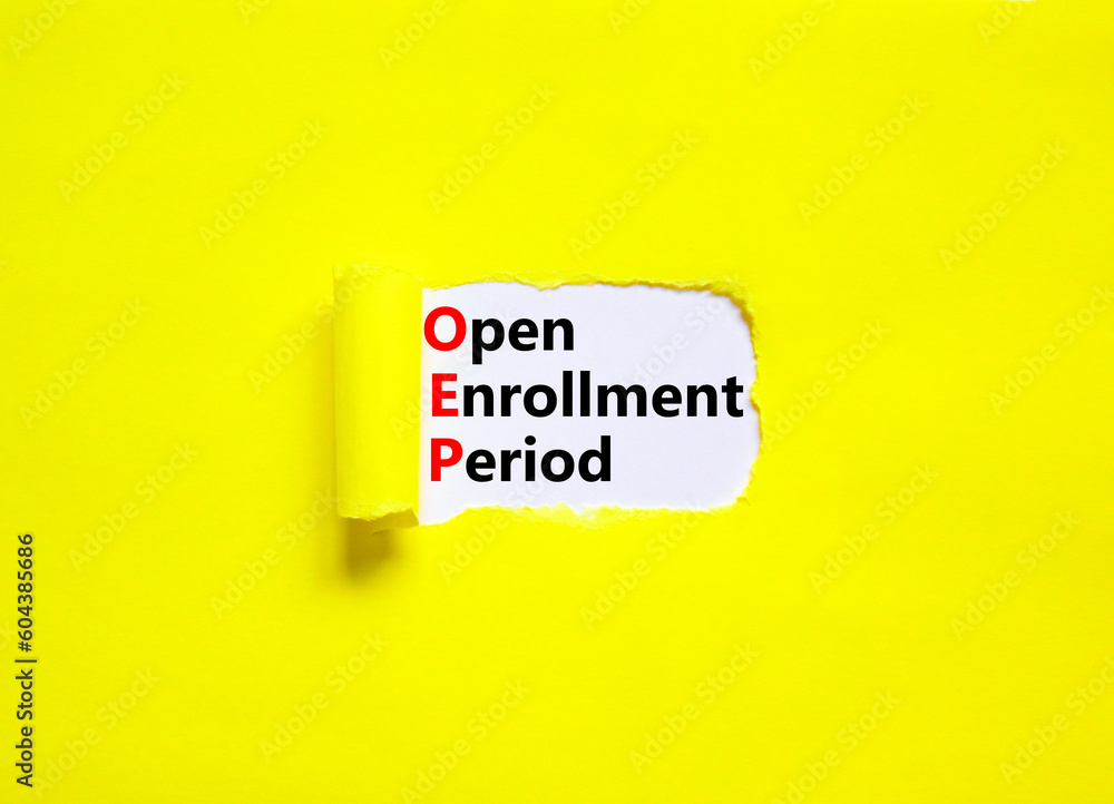 OEP symbol. Concept words OEP Open enrollment period on beautiful white ...