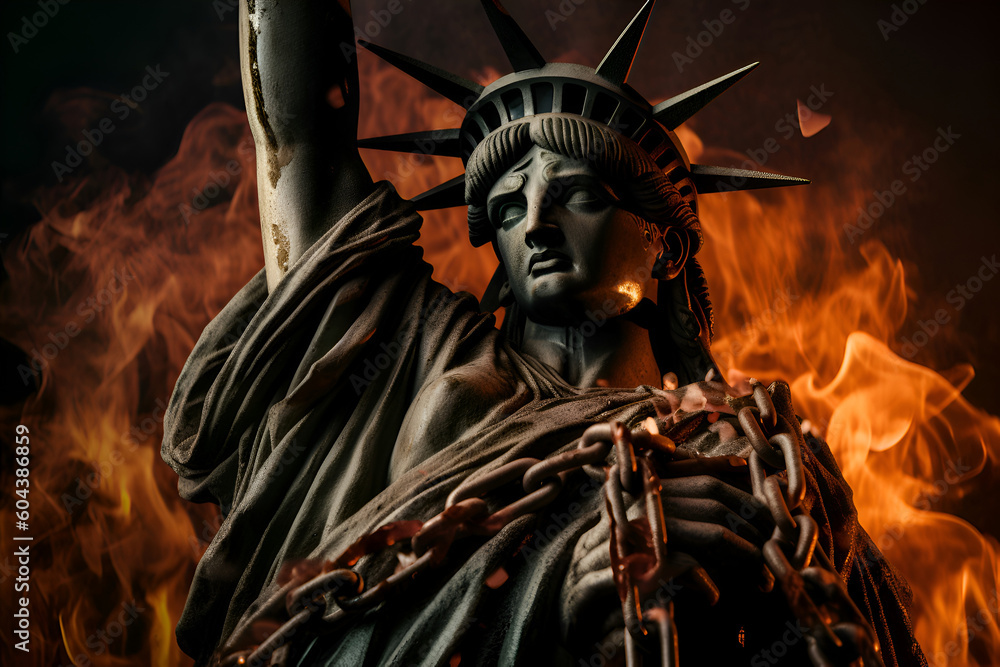 America's Statue of Liberty in chains on fire, Generative AI 1 Stock ...