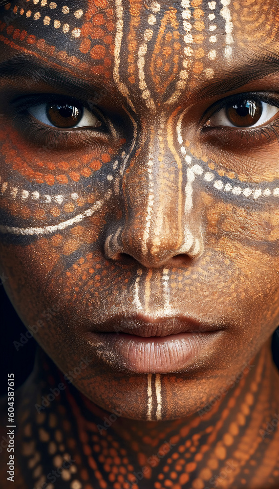 Closeup Portrait Of An Aboriginal Australian Woman's Face Wearing Face ...