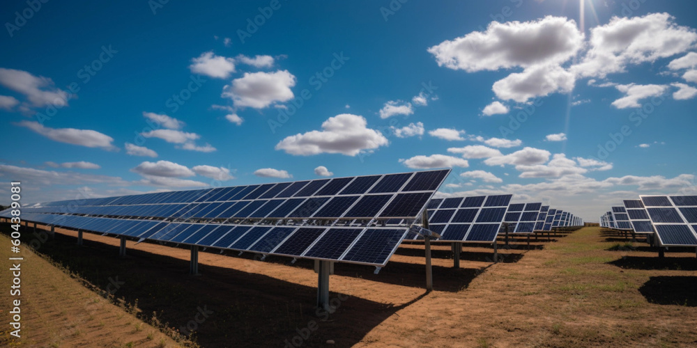 Blue solar panels on sky background. Solar power plant. Solar farm ...