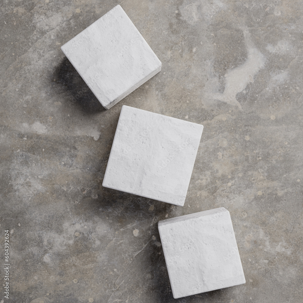 Square tray background, 3D render concrete cube wallpaper, Aerial view ...