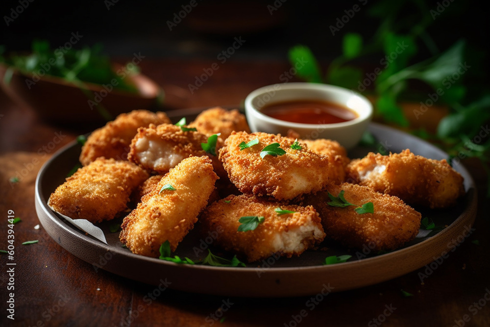 Plate of freshly cooked chicken nuggets product photography. Ai ...