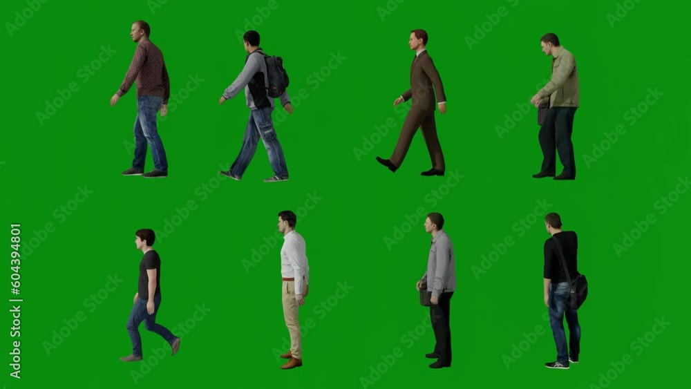 3d several different american men on green screen background talking ...