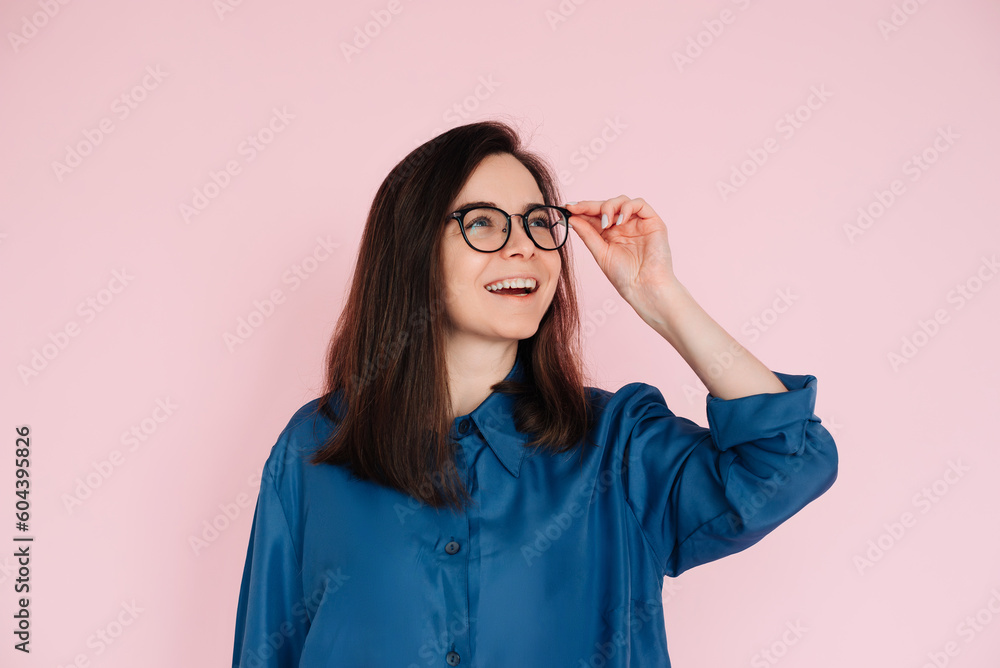 Curious Woman Touching Glasses, Deep in Thought, Searching for ...
