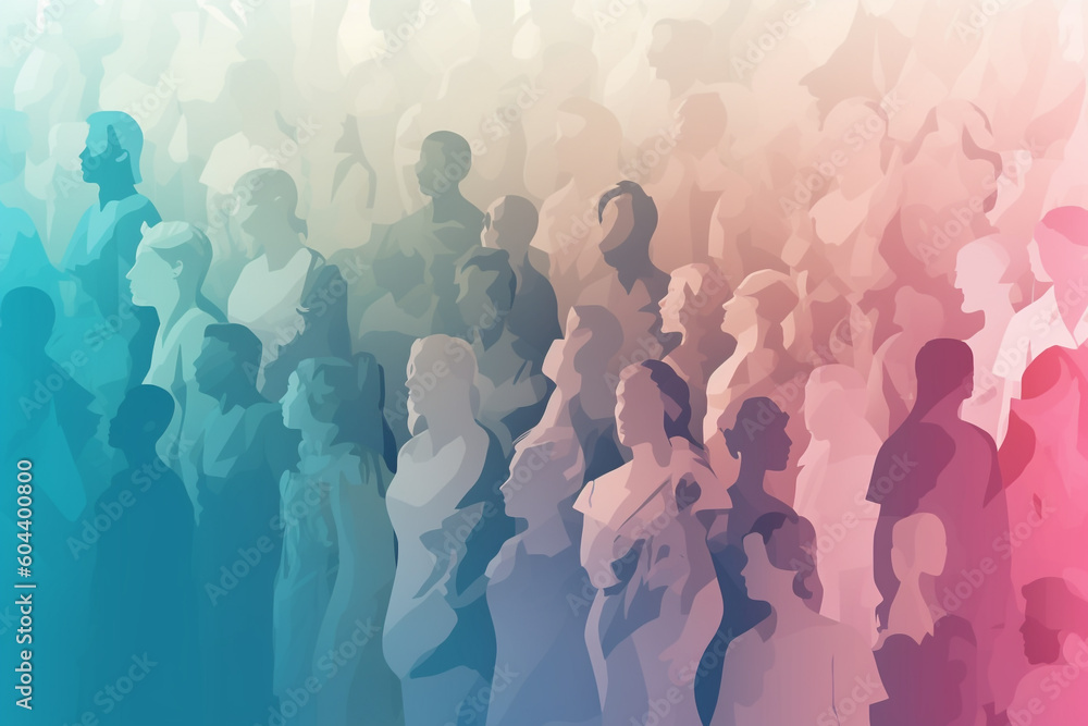 Abstract group of crowded colorful people illustration. Mob of people ...