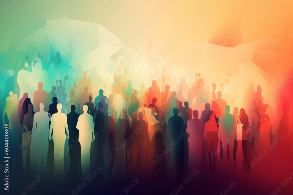 Abstract group of crowded colorful people illustration. Mob of people ...