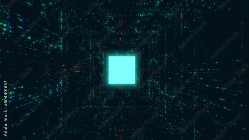 Motion graphic 4K seamless loop of flying into digital technologic ...