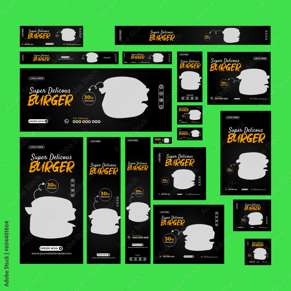 Vecteur Stock set of Editable square banners. Food web banner template ...