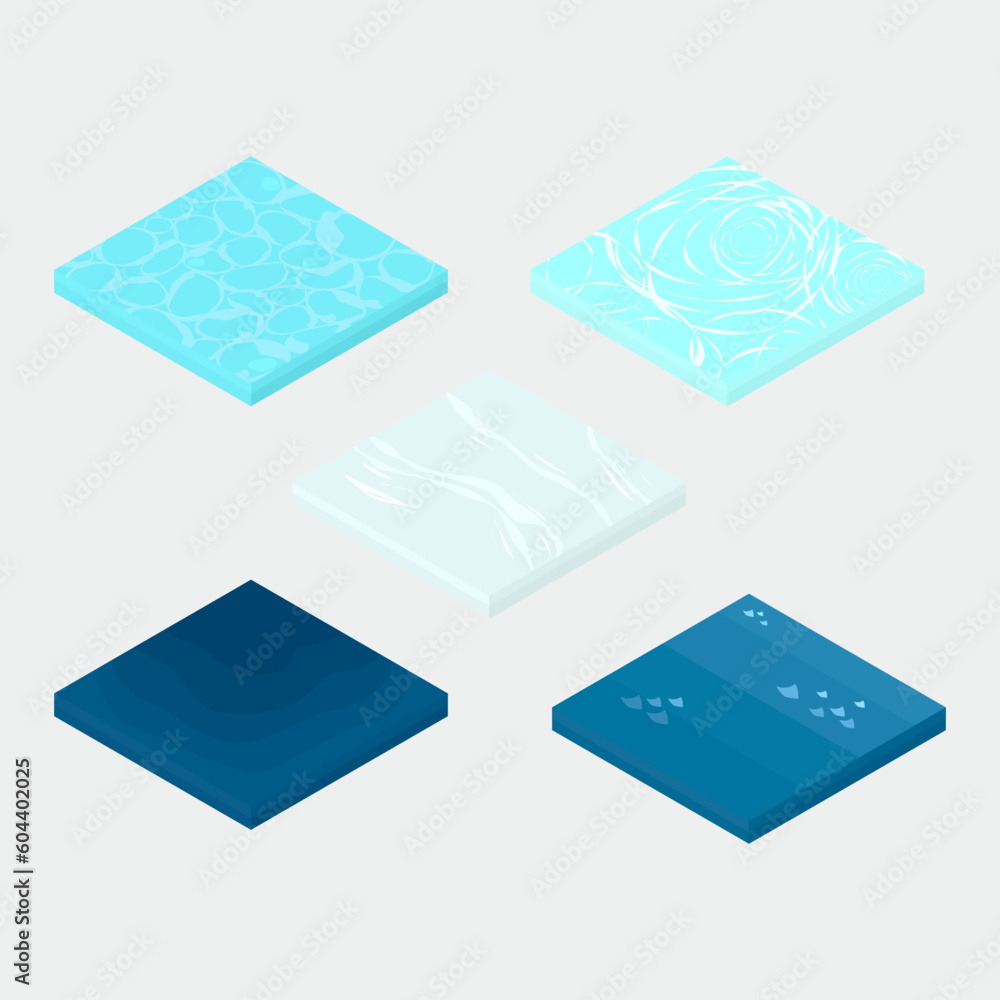 Vector isometric collection of ocean river lake canal blue sea water ...