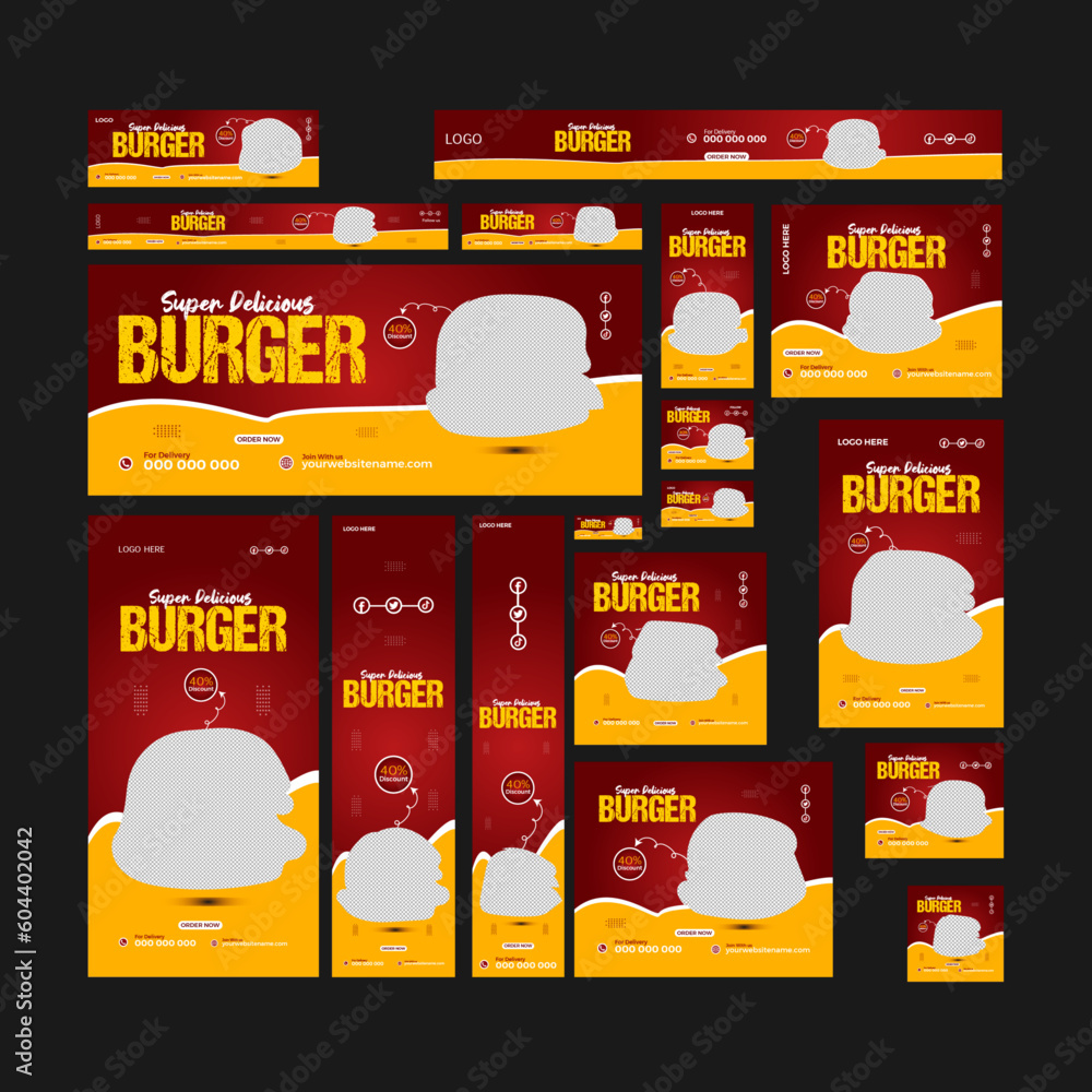 set of Editable square banners. Food web banner template design ...