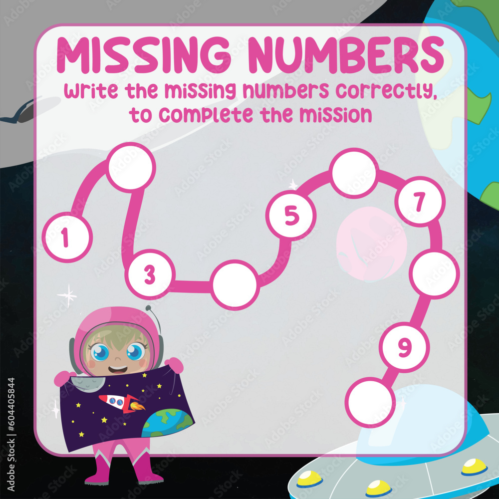 Vetor de Missing numbers. Write the answer correctly. Educational ...