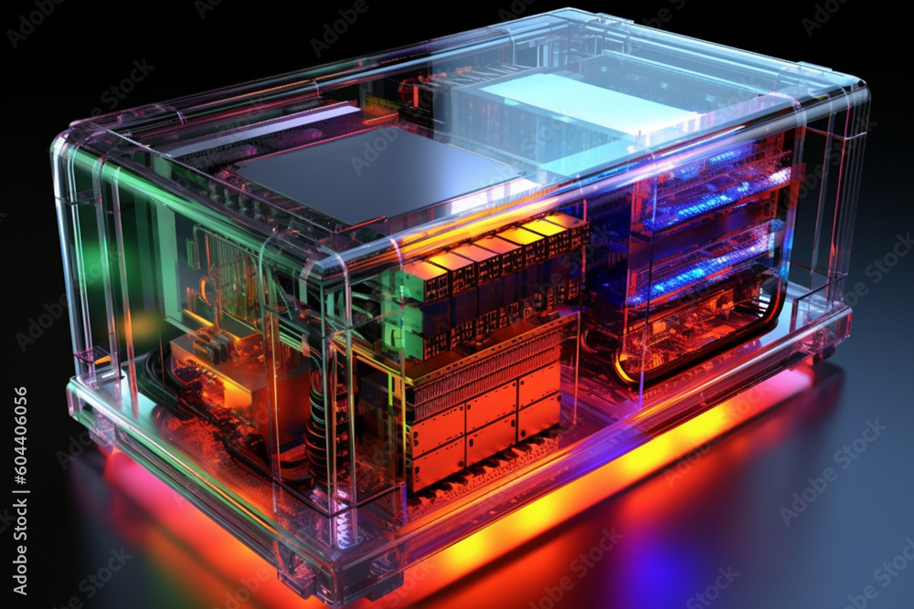 database server with transparent casing, revealing the internal ...