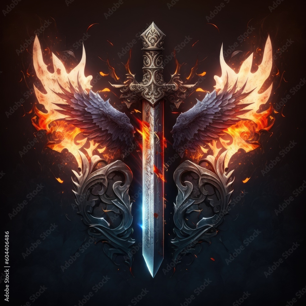 flaming demonic sword, demons and angels, fantasy ai Stock Illustration ...