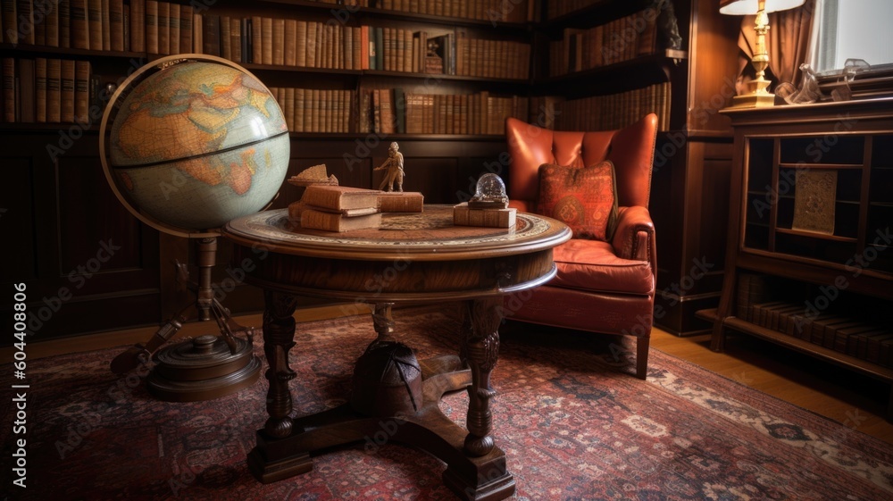 Interior design of Library in Classic style with Bookshelves decorated ...