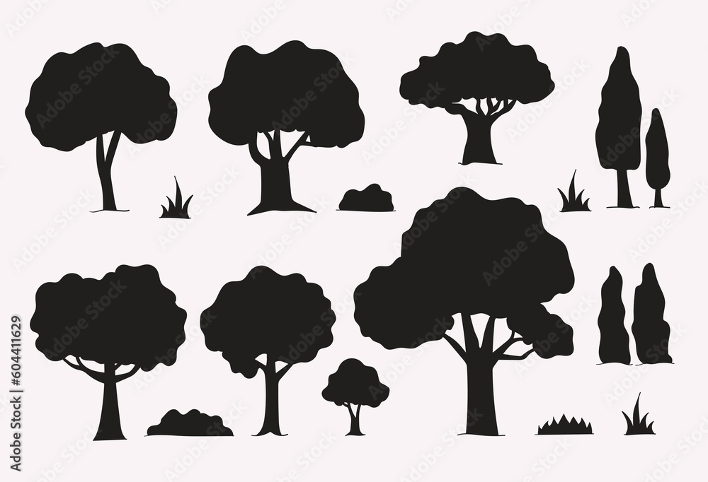 set of different tree silhouette Stock Vector | Adobe Stock