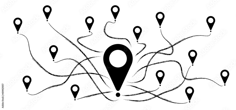 Pointer or point trekking route. Marks, location martker icon. Pin ...