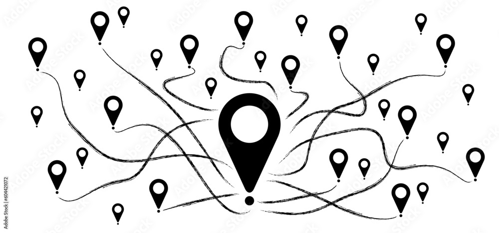 Pointer or point trekking route. Marks, location martker icon. Pin ...