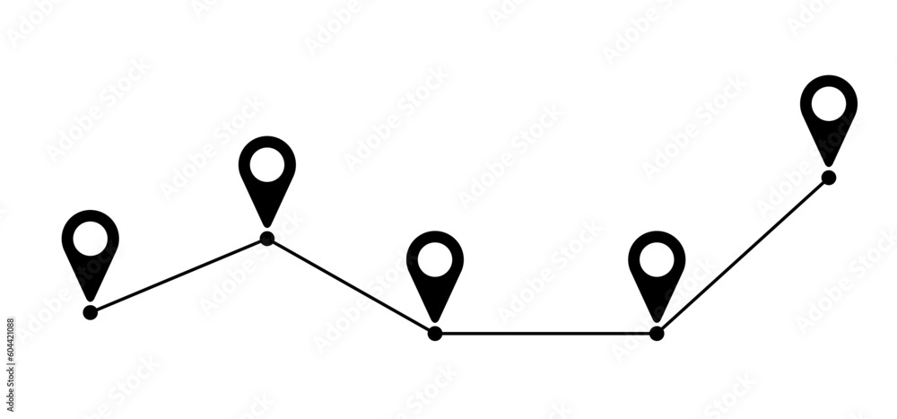 Pointer or point trekking route. Marks, location martker icon. Pin ...