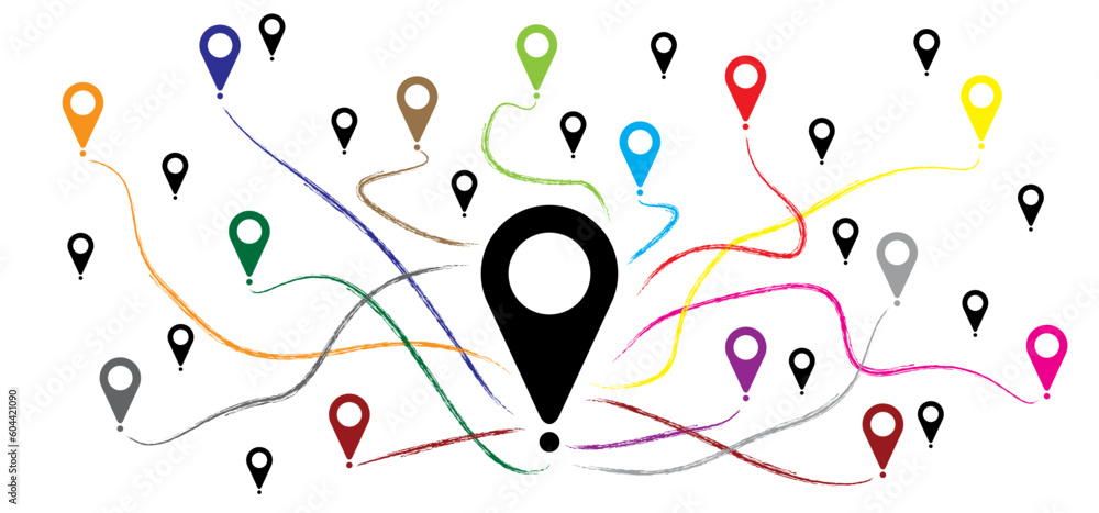 Pointer or point trekking route. Marks, location martker icon. Pin ...