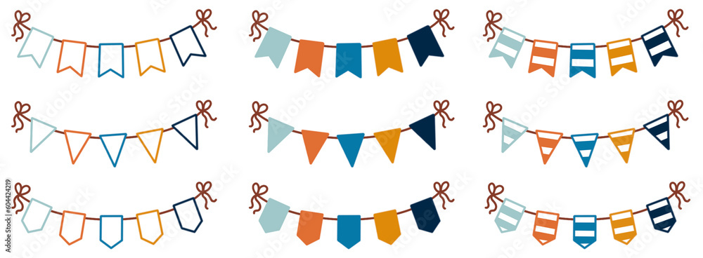 Happy birthday party flag bunting collection vector illustration set ...