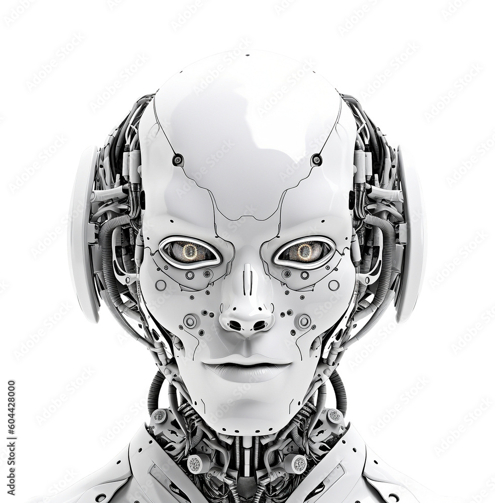 Robot head cyborg face on transparent background, created with ...