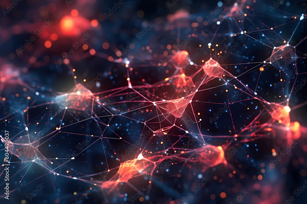Abstract Visualization Of A Neural Network With Glowing Nodes And Connections Stock Illustration