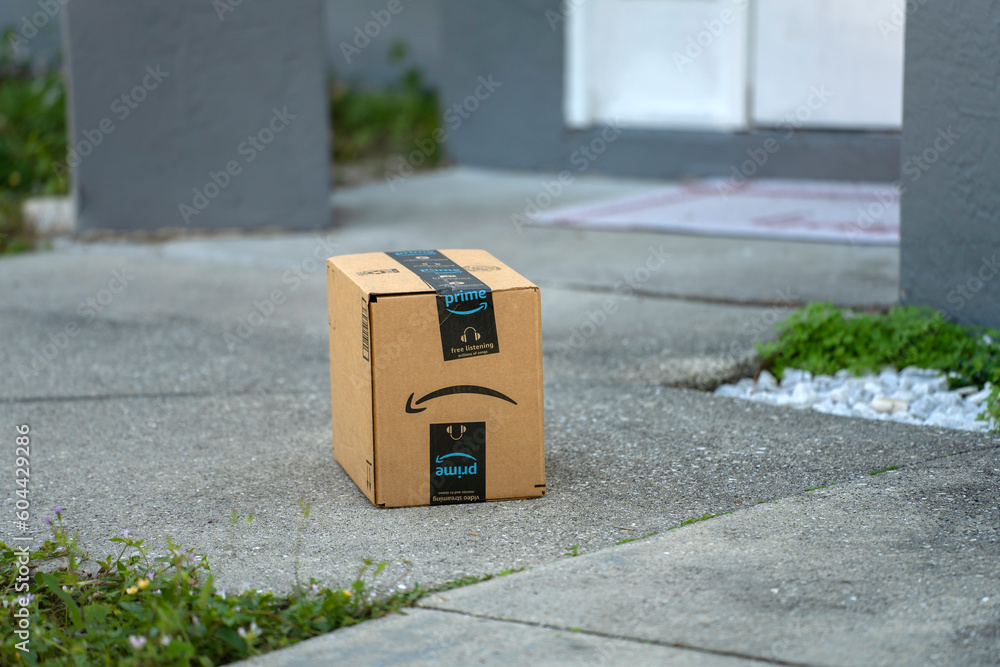 Amazon Prime package box with purchased online products delivered in ...