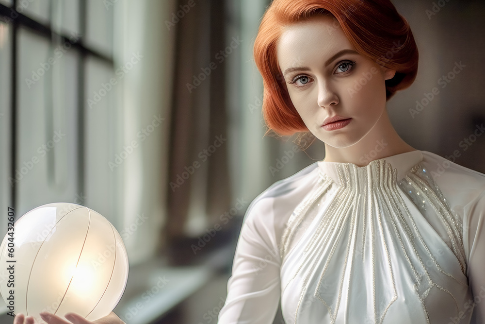 Cyborg doll living in a bubble young woman or doll in futuristic style ...