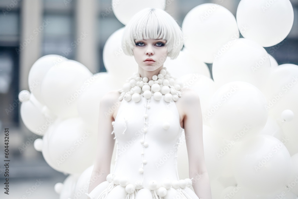 Cyborg doll living in a bubble young woman or doll in futuristic style ...