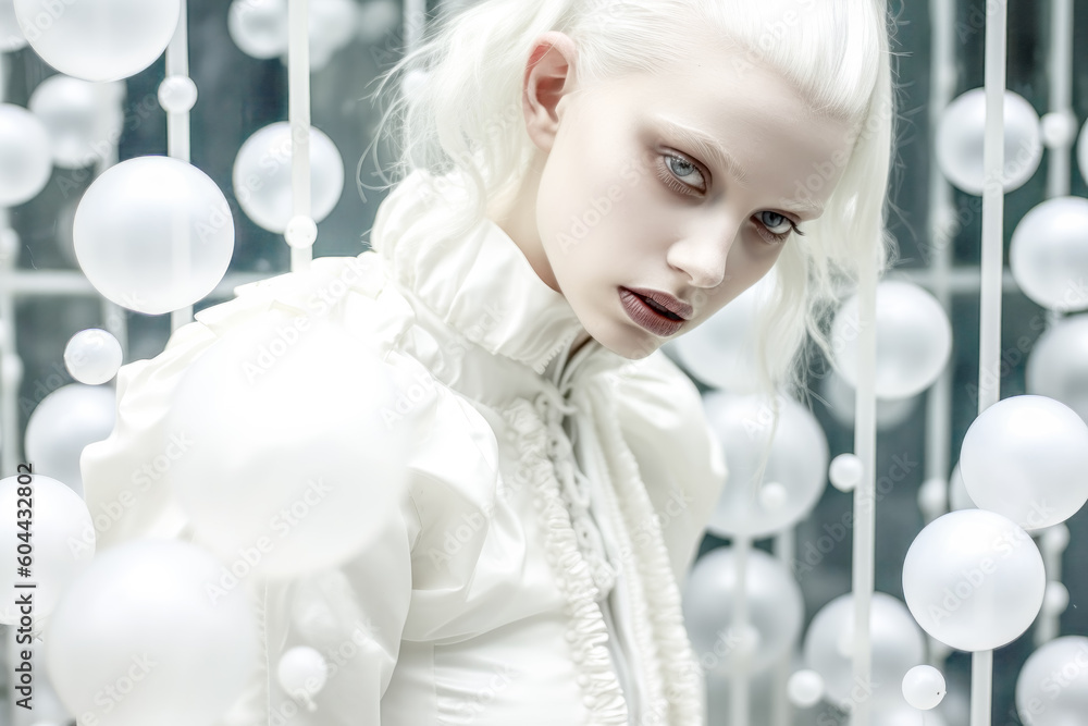 Cyborg doll living in a bubble young woman or doll in futuristic style ...