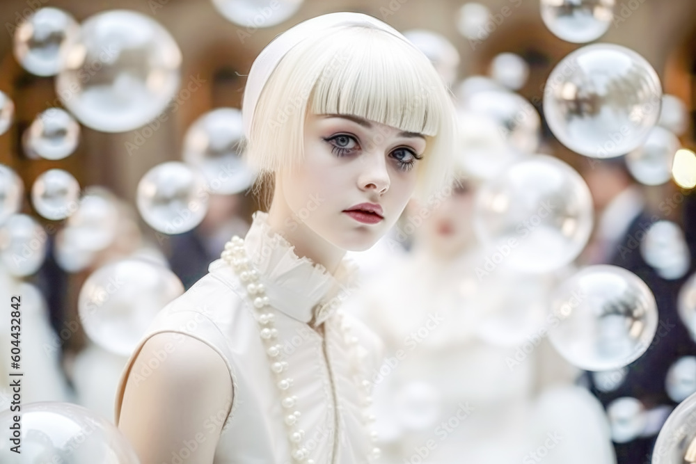 Cyborg doll living in a bubble young woman or doll in futuristic style ...