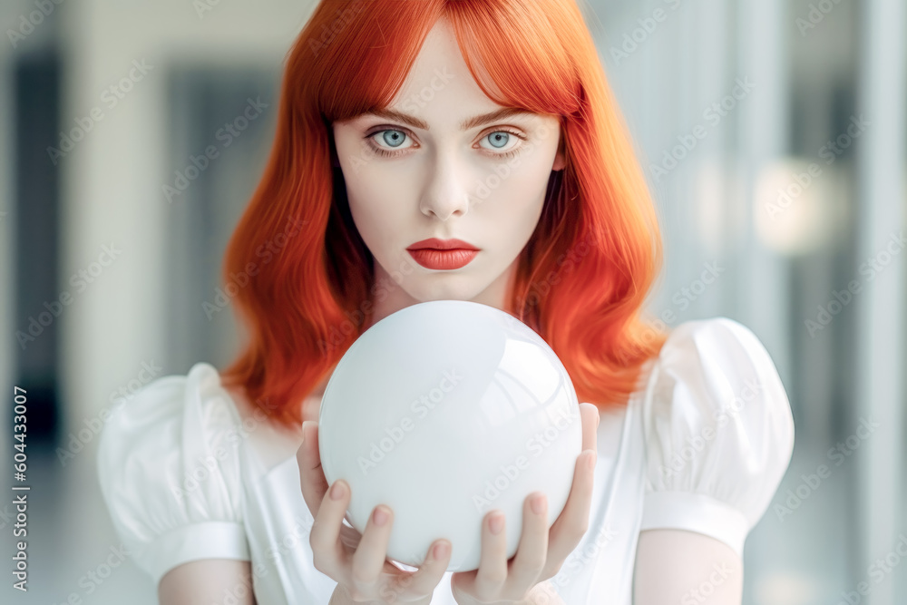 Cyborg doll living in a bubble young woman or doll in futuristic style ...