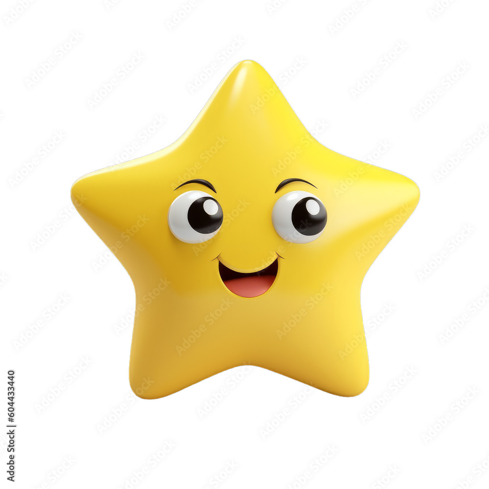 Cute yellow star smiling with a face on a transparent background ...