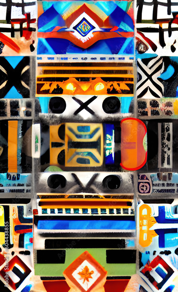 Imperfect hand-painted ethnic style pattern of many shapes and symbols ...