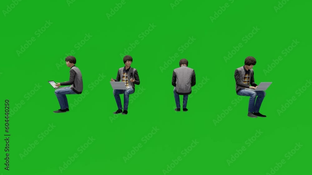 3d man site talk green screen people chroma key background render ...