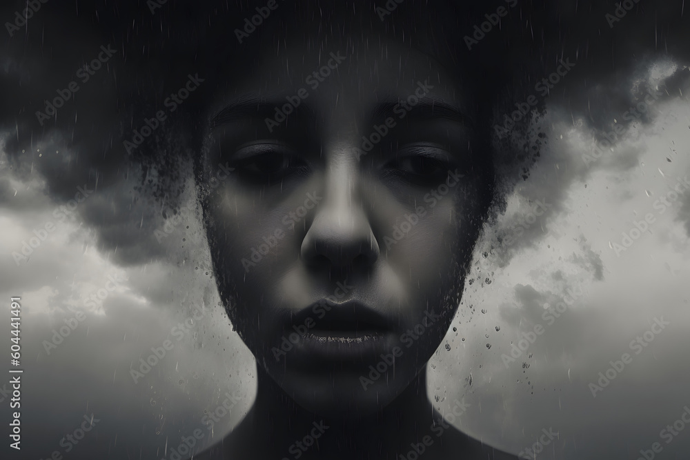Mental Health | A sad Woman portrait with a dark Cloud over her Head ...