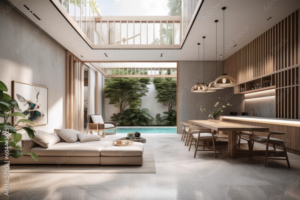 luxury interior design in pool villas' living rooms. A spacious, well ...